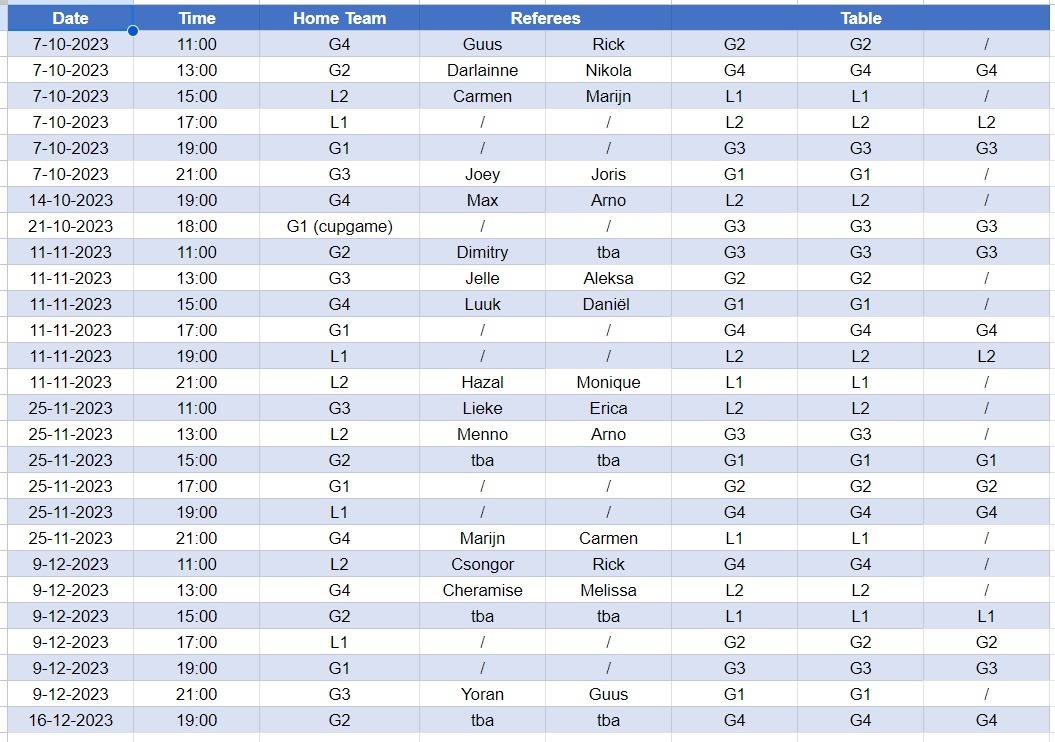 Referee / Table Schedule – D.B.V. ARRIBA